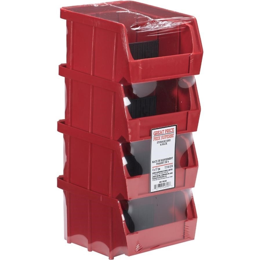 Paquet de 4 bacs de rangement en plastique rouge, 4 po x 5 po