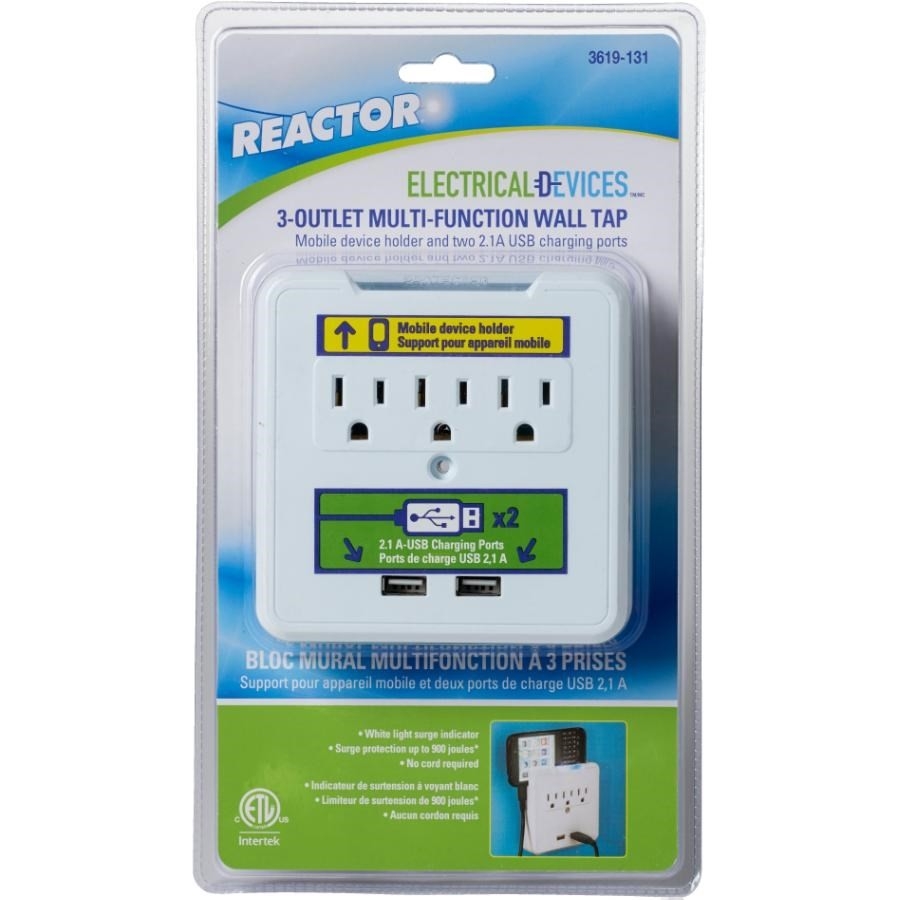 Adaptateur mural à 3 sorties avec limiteur de surtension et 2 ports USB ...