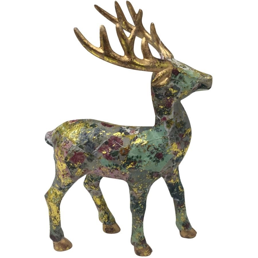 Figurine de cerf debout en papier maché, 8 po