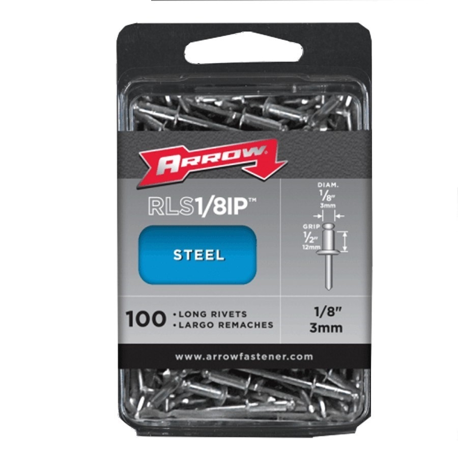 Paquet de 100 rivets long format en acier de 1/8 po