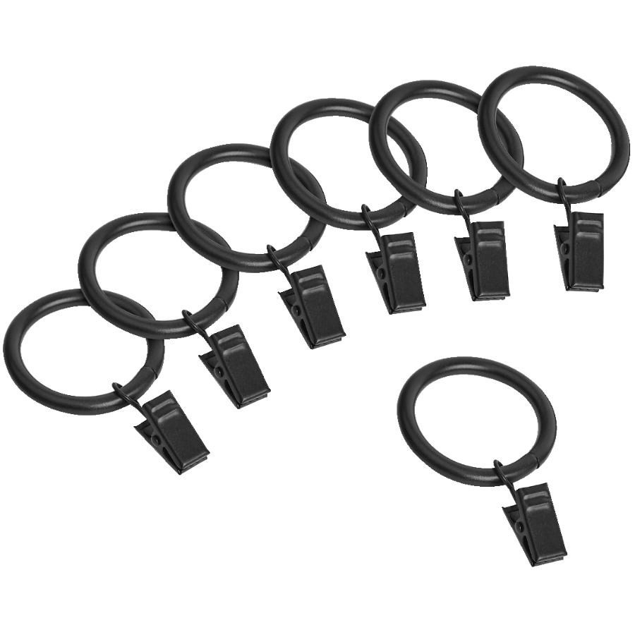 Paquet de 7 anneaux larges à pince pour rideaux, noir mat, pour tringle ...