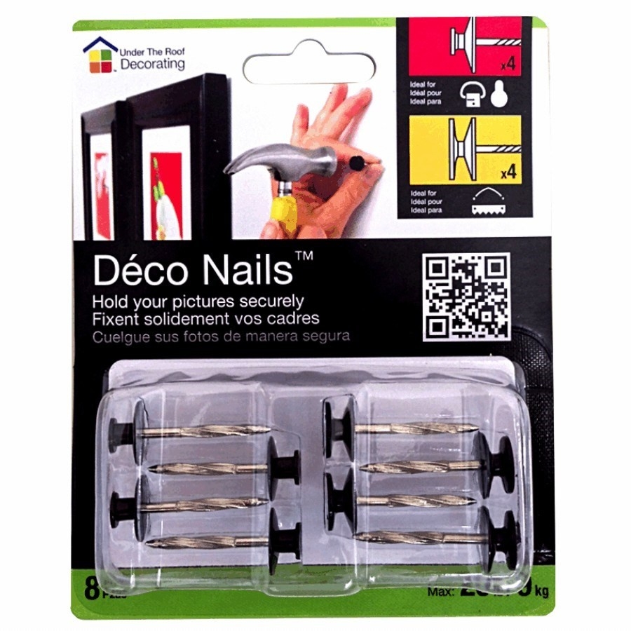 Paquet de 8 clous pour accrocher des tableaux, dimensions variées
