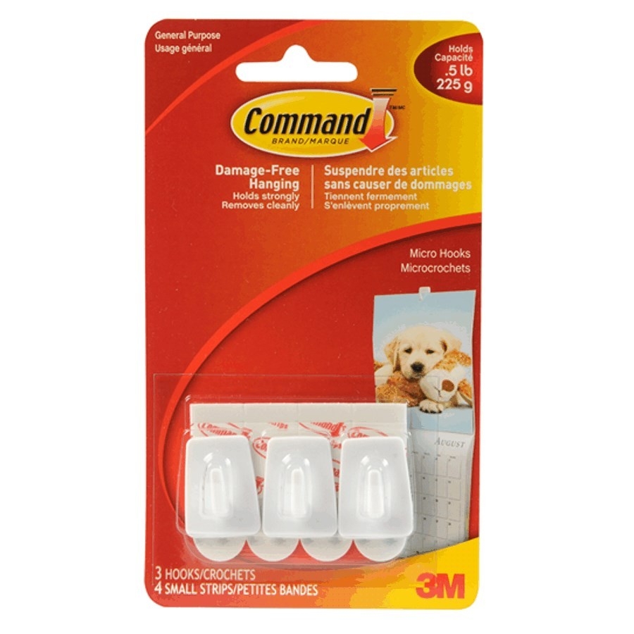Paquet de 3 crochets et 4 bandes adhésives de micro format Command