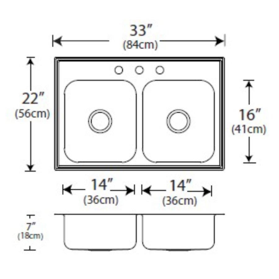 Évier de cuisine double et 3 trous en acier inoxydable de 33 po x 22 po ...