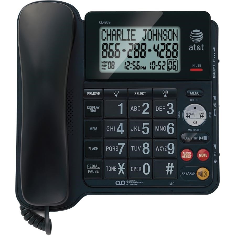 Téléphone avec cordon et répondeur, noir et grosses touches