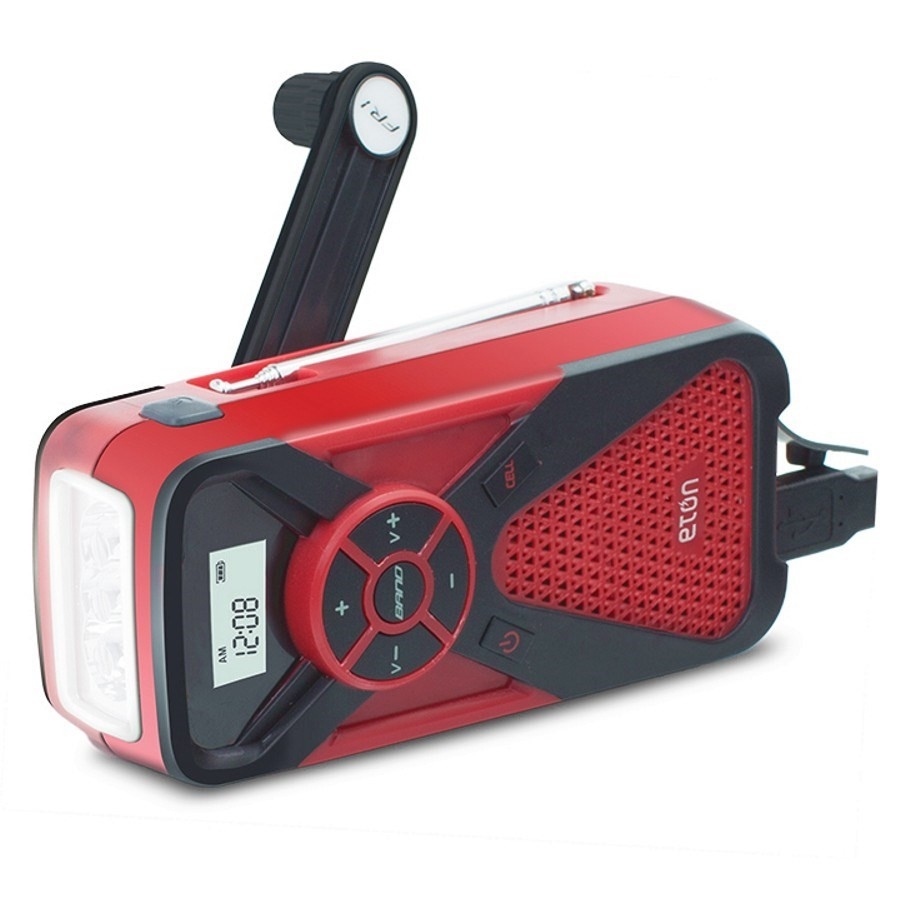 Radio portative AM/FM avec alertes météo, port USB, lampe de po