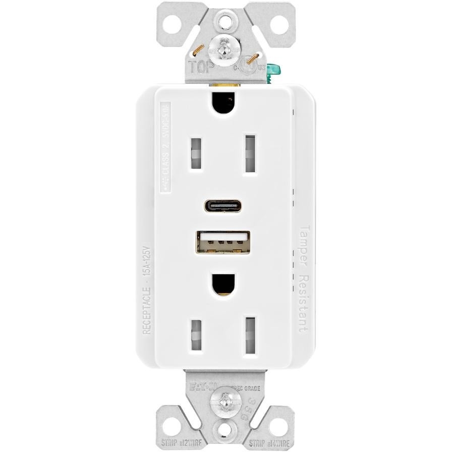 Prise de courant Decora inviolable de 15 A avec ports USB de 5 A, blanc