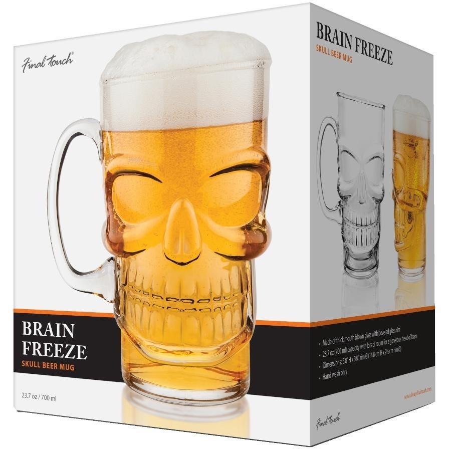 Chope à bière en verre en forme de crâne, 23 oz