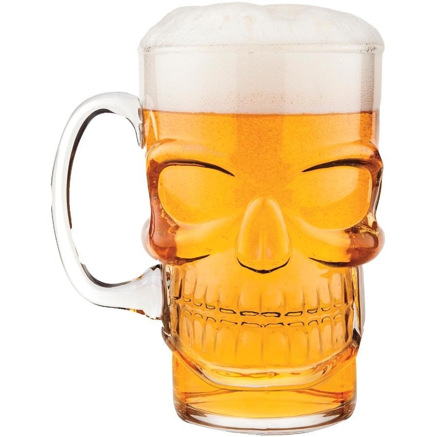 Chope à bière en verre en forme de crâne, 23 oz