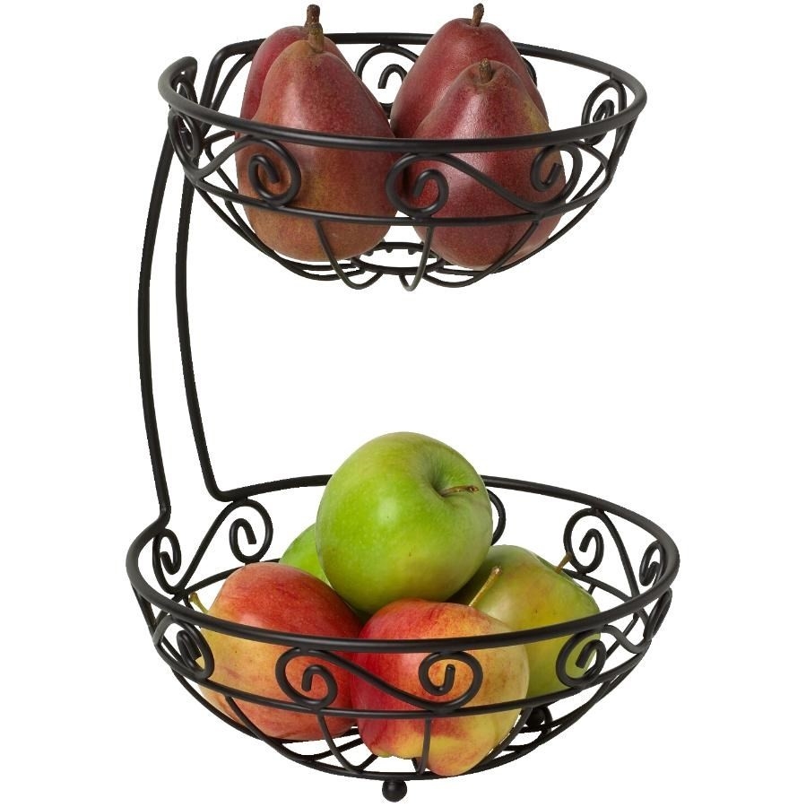 Panier à fruits à 2 étages à volute noire