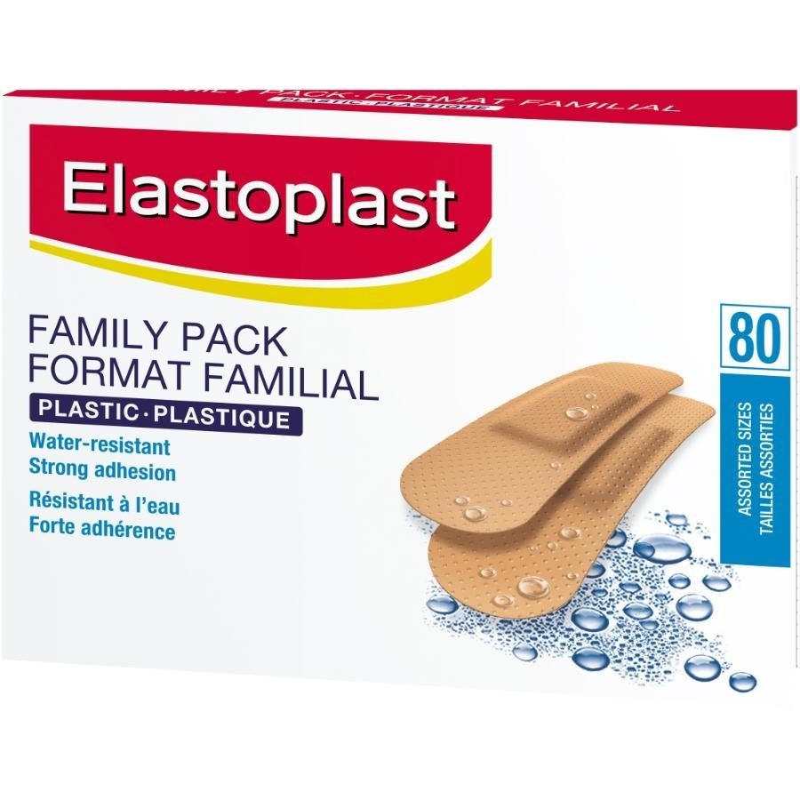 Boîte de 80 pansements en plastique, formats variés