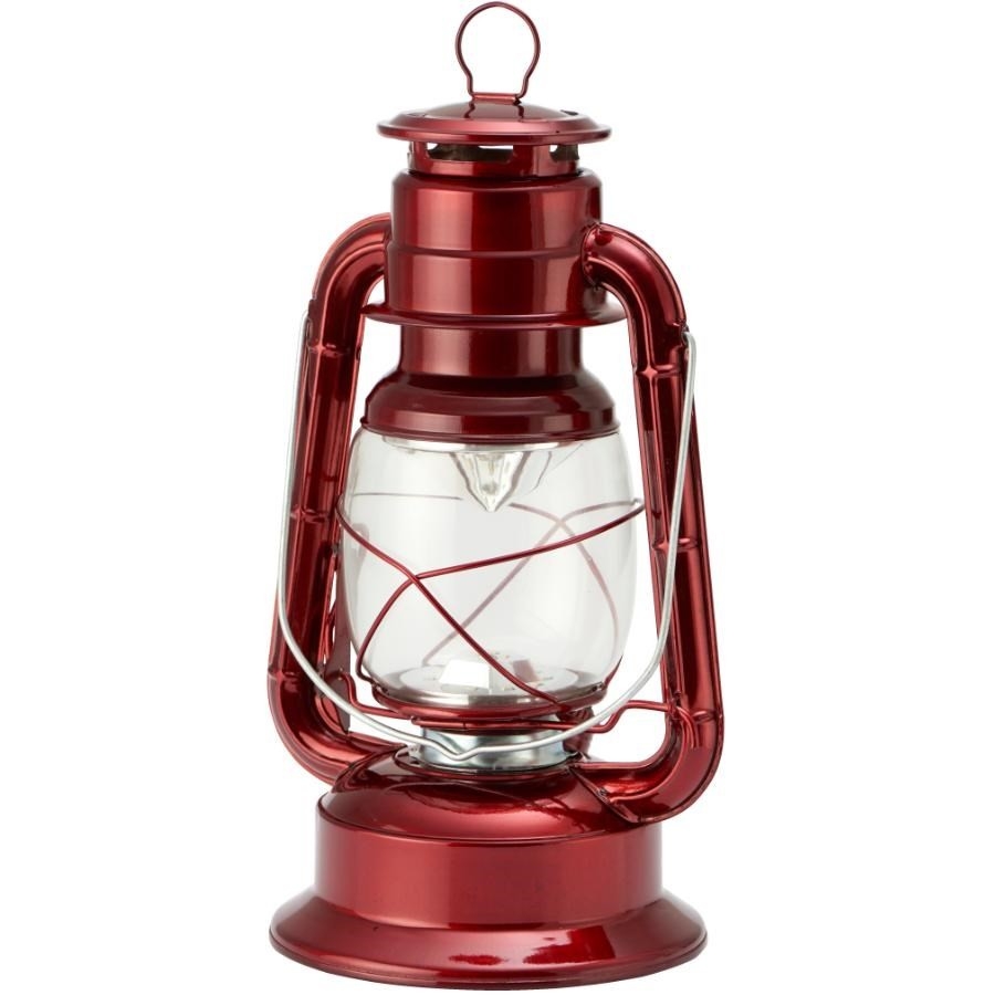 Lanterne tempête métallique rouge avec chandelle à DEL fonctionnant à pile