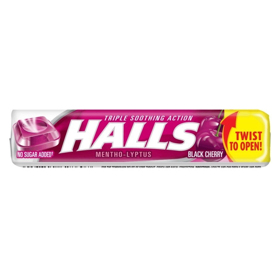 Pastilles Halls contre la toux sans sucre, cerise noire, 9 pièces